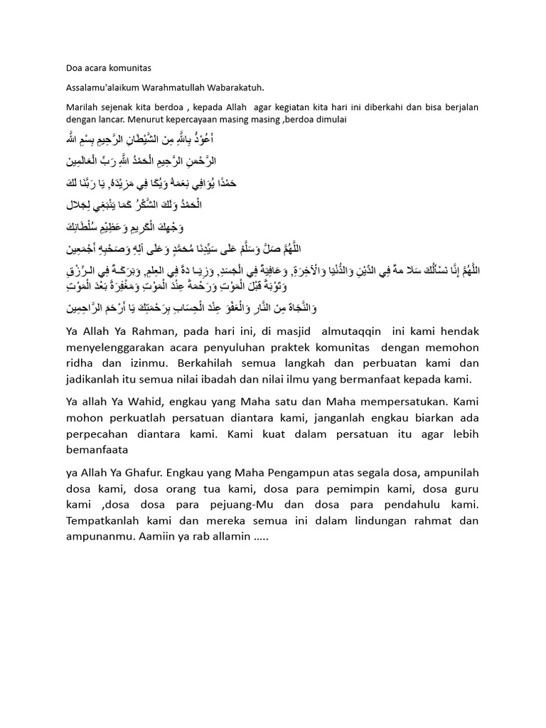 Doa Acara Komunitas Islami | PDF
