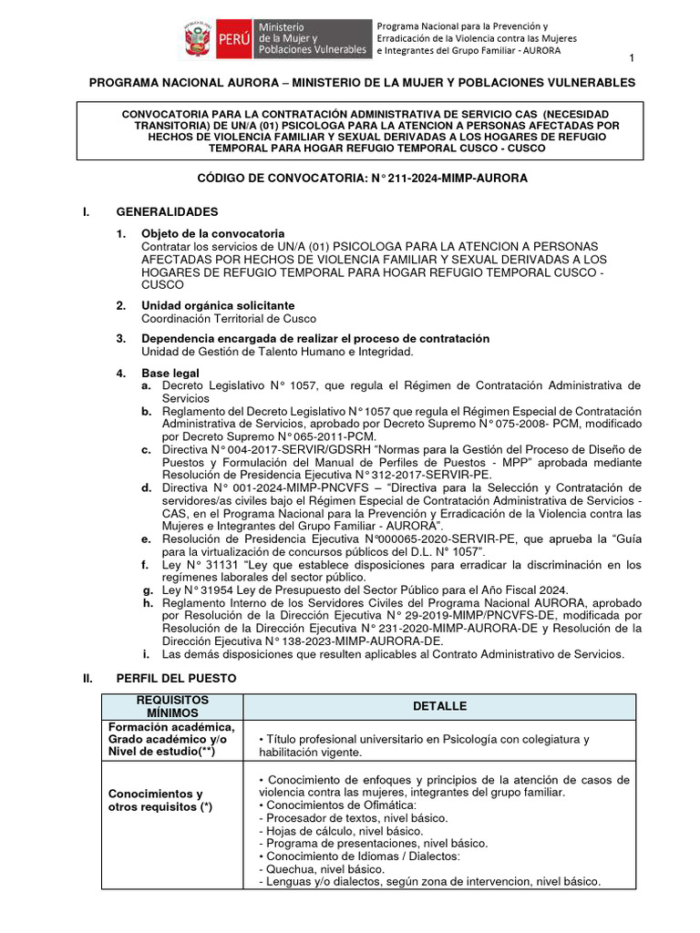 Psicóloga para Refugio Temporal Cusco | PDF | Documento de identidad ...