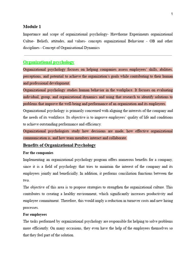 Organizational Psychology: For The Companies | PDF | Industrial And ...