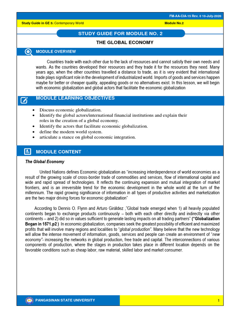 Global Economy Study Guide Module 2 | PDF | United Nations ...