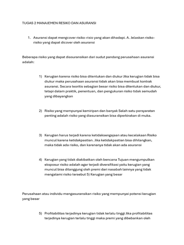 Tugas 2 Manajemen Risiko Dan Asuransi | PDF | Bisnis