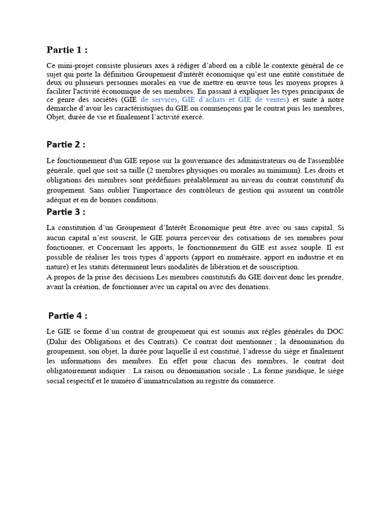 Partie 1:: de Services, GIE D'achats Et GIE de Ventes | PDF ...