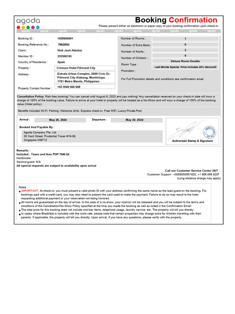 Agoda Booking Confirmation Details | PDF | Payments