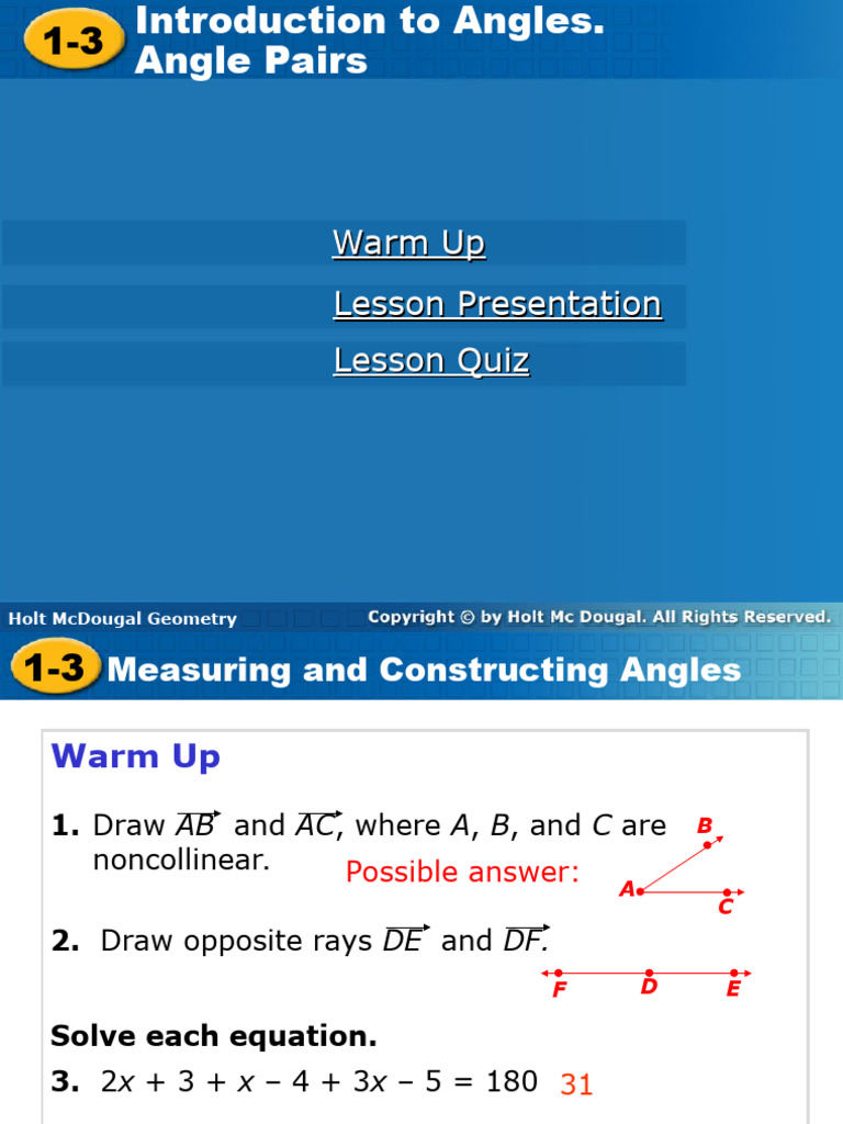 Lesson 3 - 1 Introduction To Angles Part 1 and 2 | Download Free PDF ...