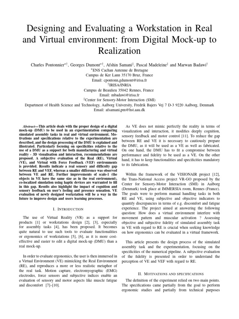 Workstation Design: Real vs. Virtual Evaluation | PDF | Virtual Reality ...