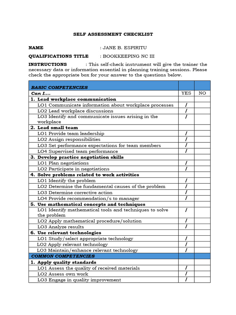 Bookkeeping Self-Assessment Checklist | PDF | Information | Data