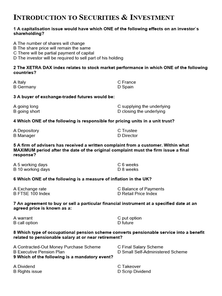 CISI Mock | Download Free PDF | Stocks | Investing