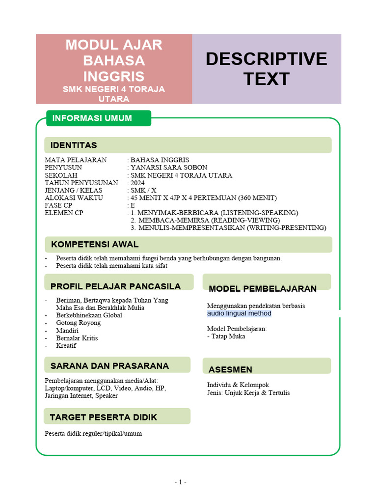 MODUL 4 Descriptive Text | PDF | Karier & Perkembangan