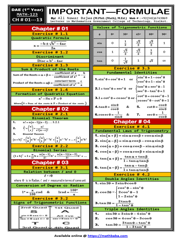 Formulas Math 123 4 | Download Free PDF | Elementary Geometry | Mathematics