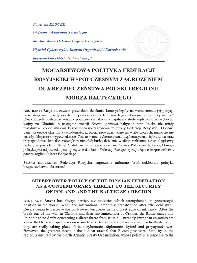 Mocarstwowa Polityka Federacji Rosy | PDF