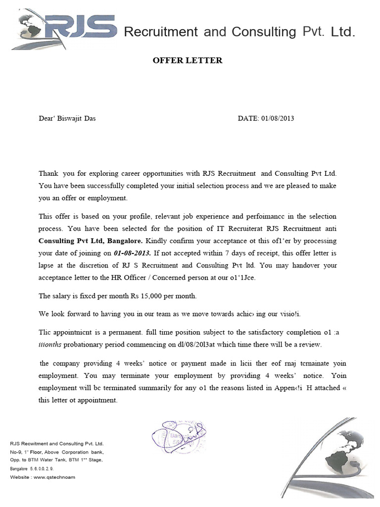 RJS Offer Letter | PDF | Business