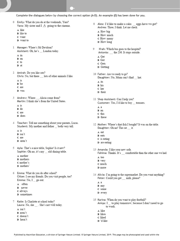 Language Hub Placement Test With Key | PDF