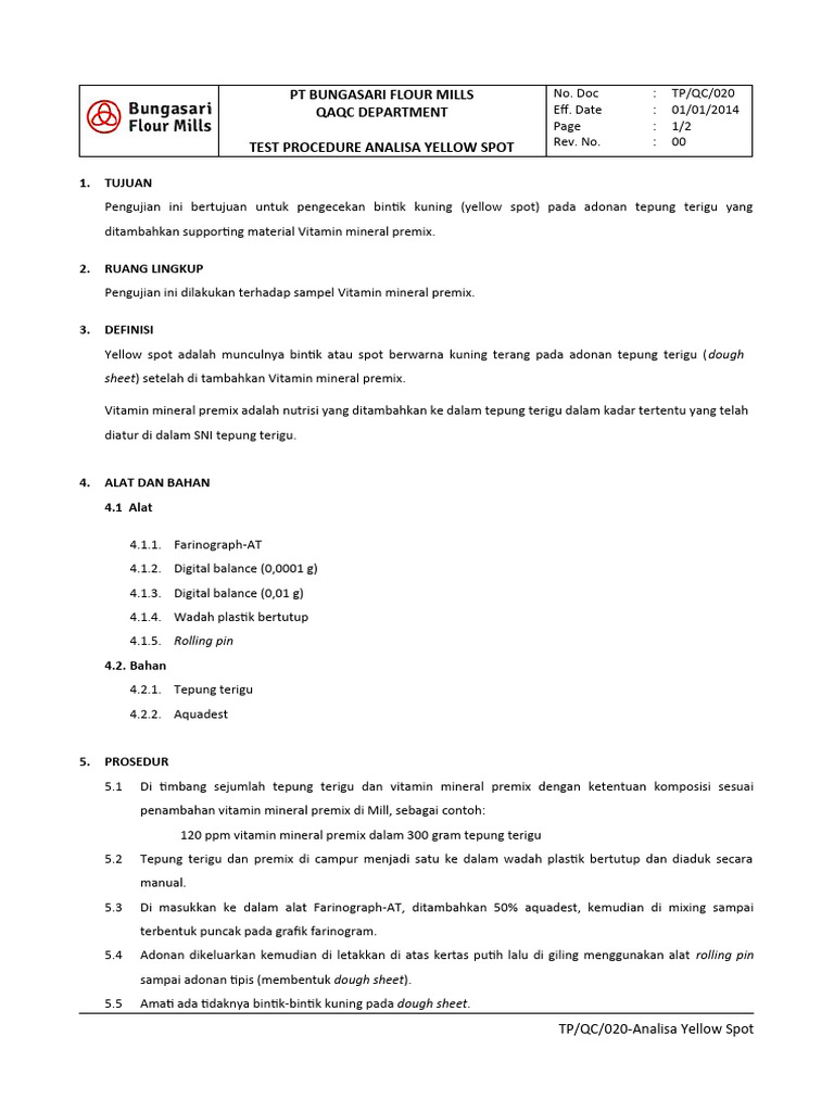 TP-QC-020 Pengujian Yellow Spot | PDF