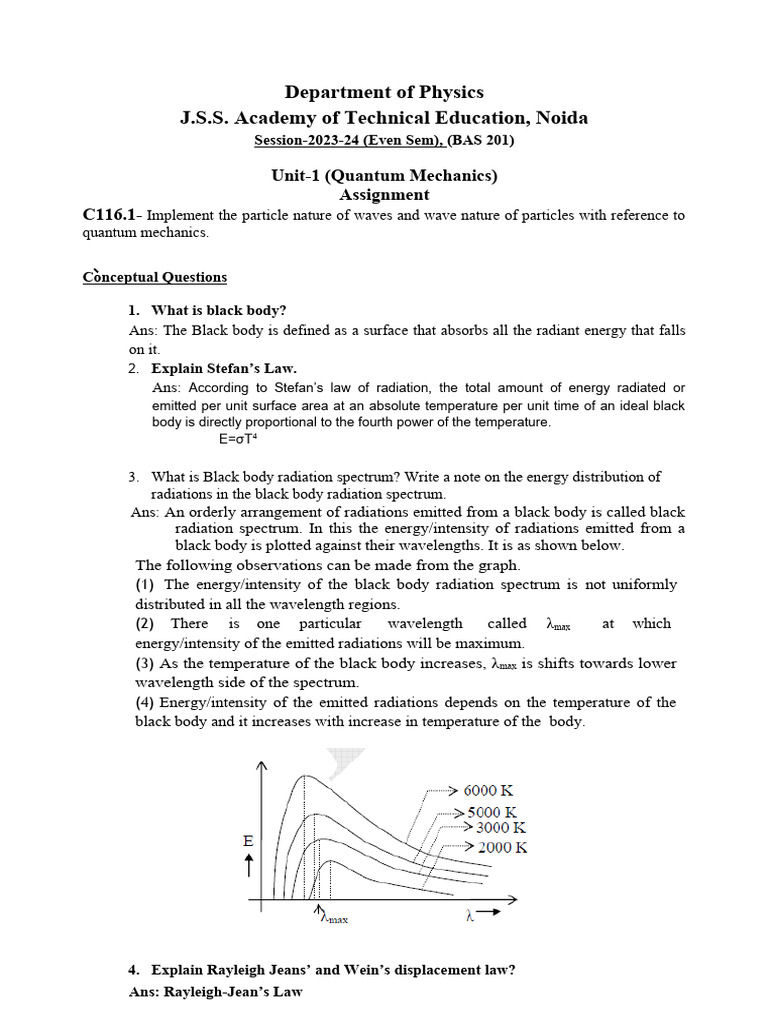 Quantum Mechanics Assignment BAS 201 | PDF | Waves | Electromagnetic ...