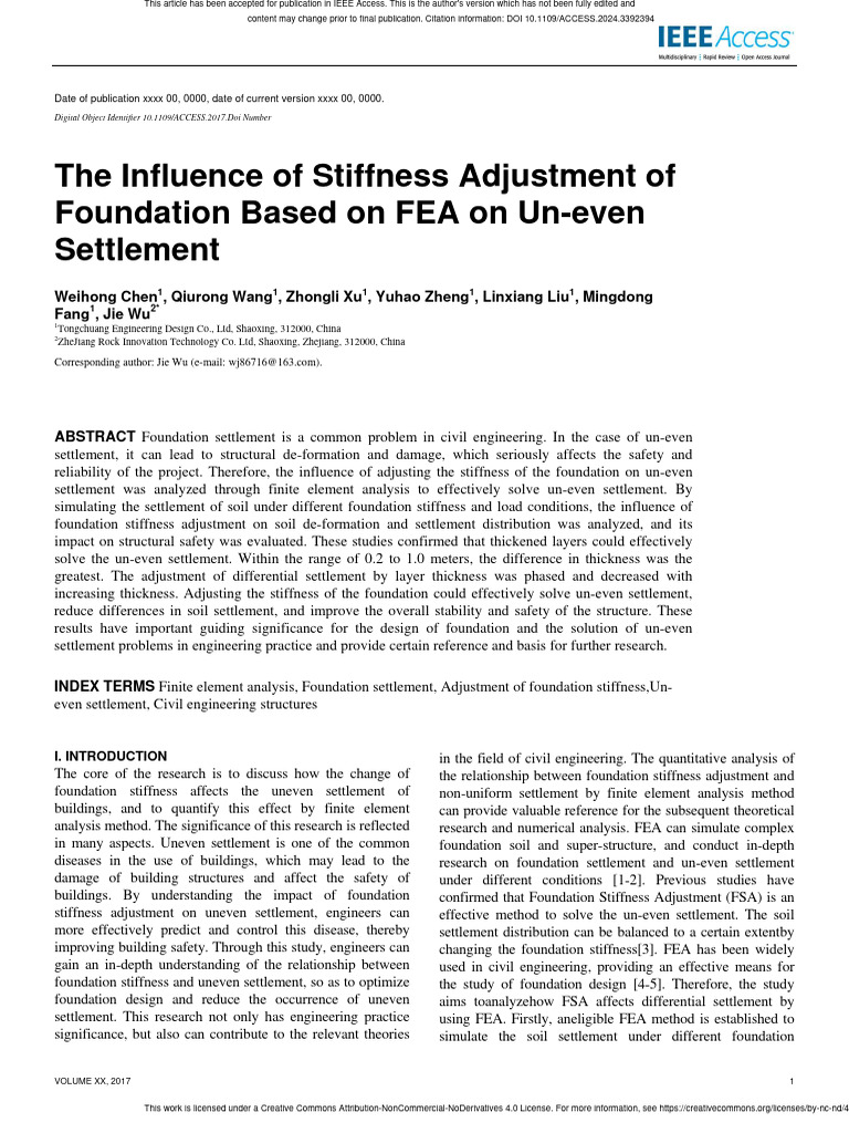 The Influence of Stiffness Adjustment of Foundation Based On FEA On Un-Even Settlement ...
