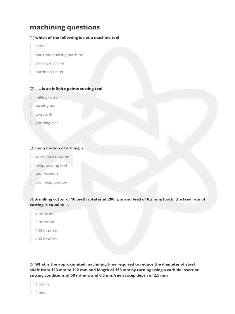 Machining Questions - Questions | PDF | Machining | Grinding (Abrasive Cutting)