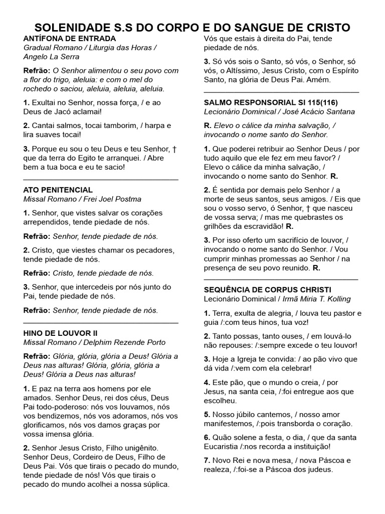 Cantos Corpus Christi | PDF | Eucaristia | Jesus