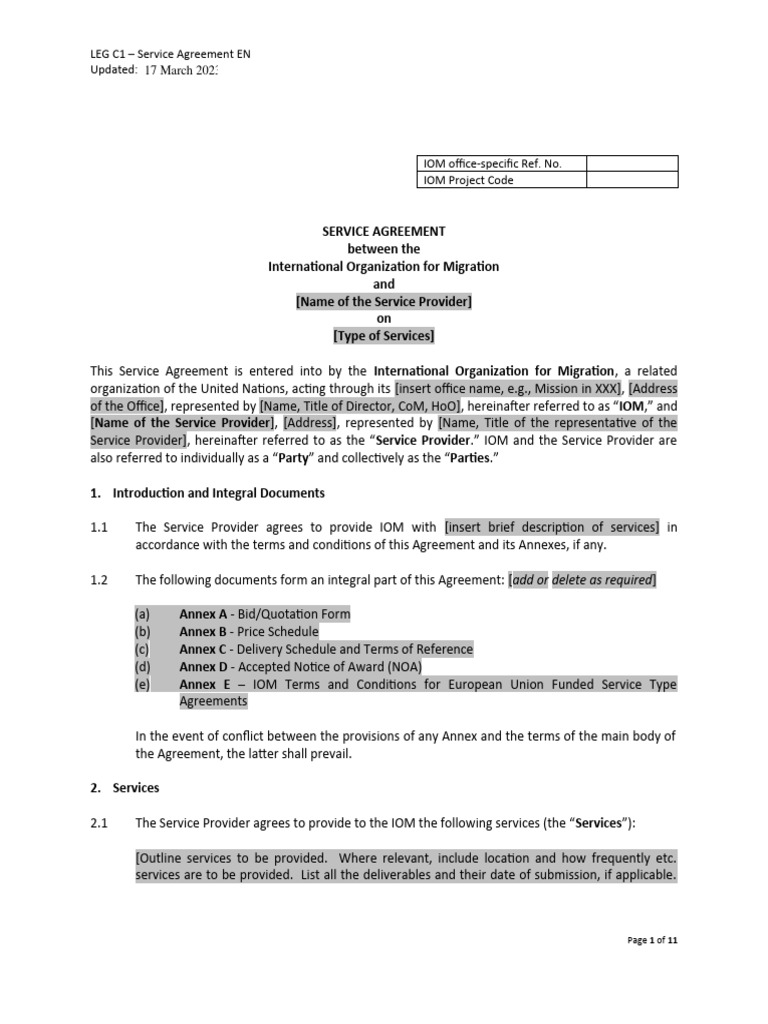 Annex 2 Service Agreement Contract Template | PDF | Indemnity | Breach ...