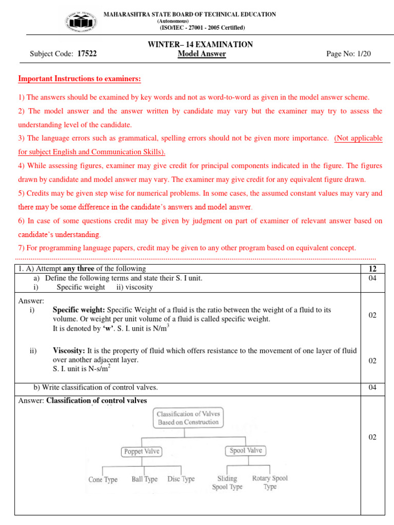 2014 Winter Model Answer Paper | PDF | Pump | Piston