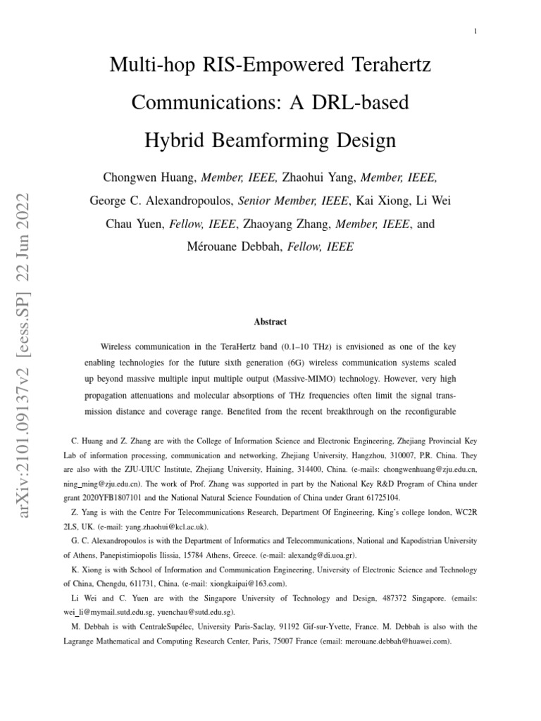 Multi-Hop RIS-Empowered Terahertz Communications: A DRL-based Hybrid Beamforming Design | PDF ...