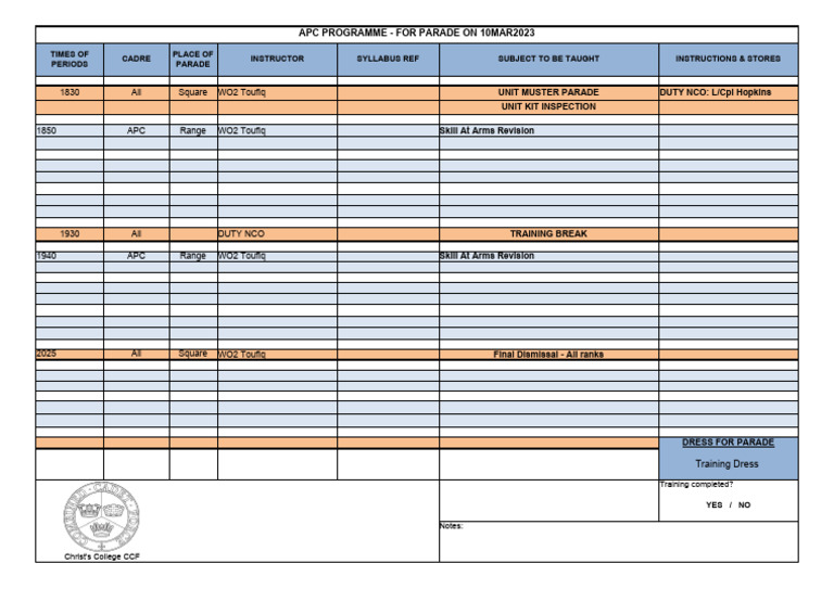 APC Programme for Parade on 10 Mar 2023 | PDF