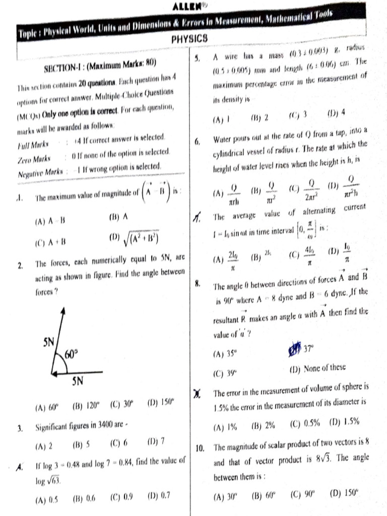 Allen Question Paper | PDF | Mole (Unit) | Chemistry