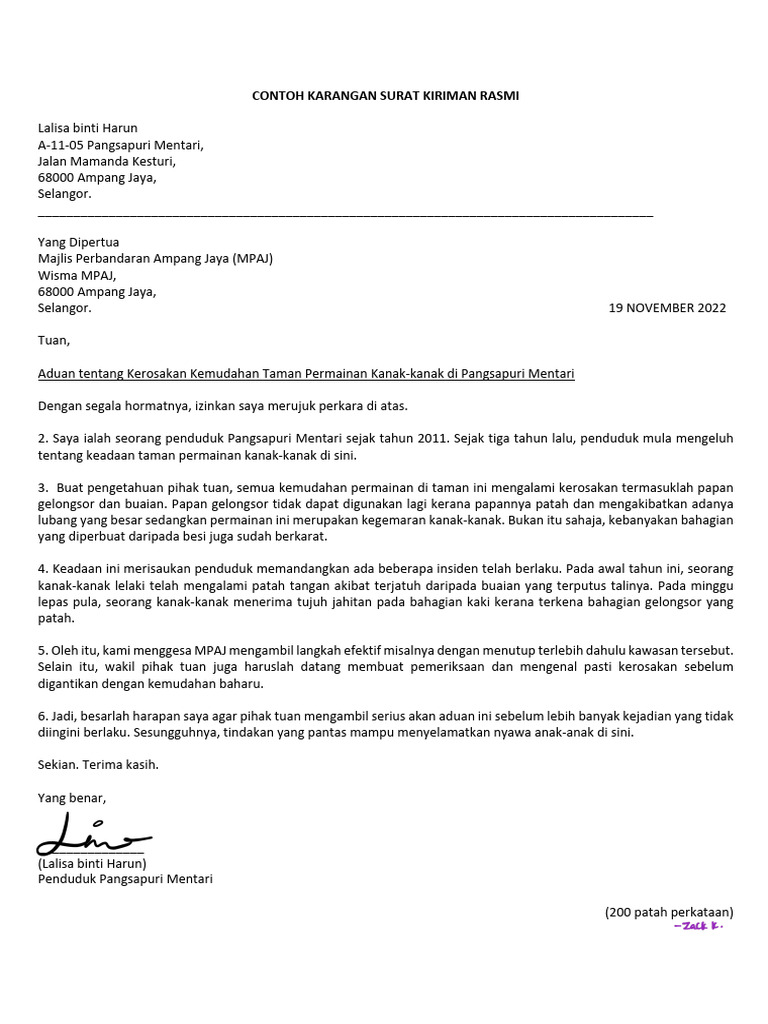 Karangan Surat Kiriman Rasmi | PDF