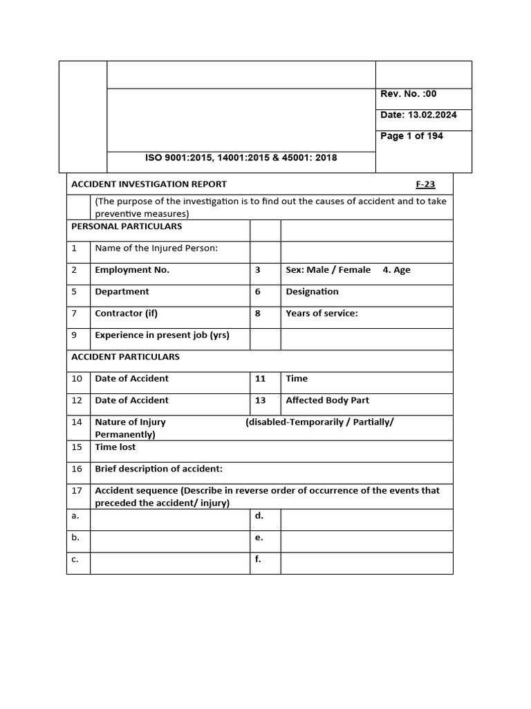 INCIDENT FORMAT | PDF | Safety | Occupational Safety And Health