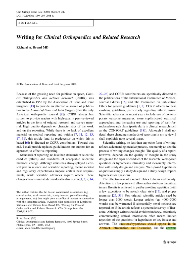 CORR (Clinical Orthopaedics and Related Research) Guidelines | PDF ...
