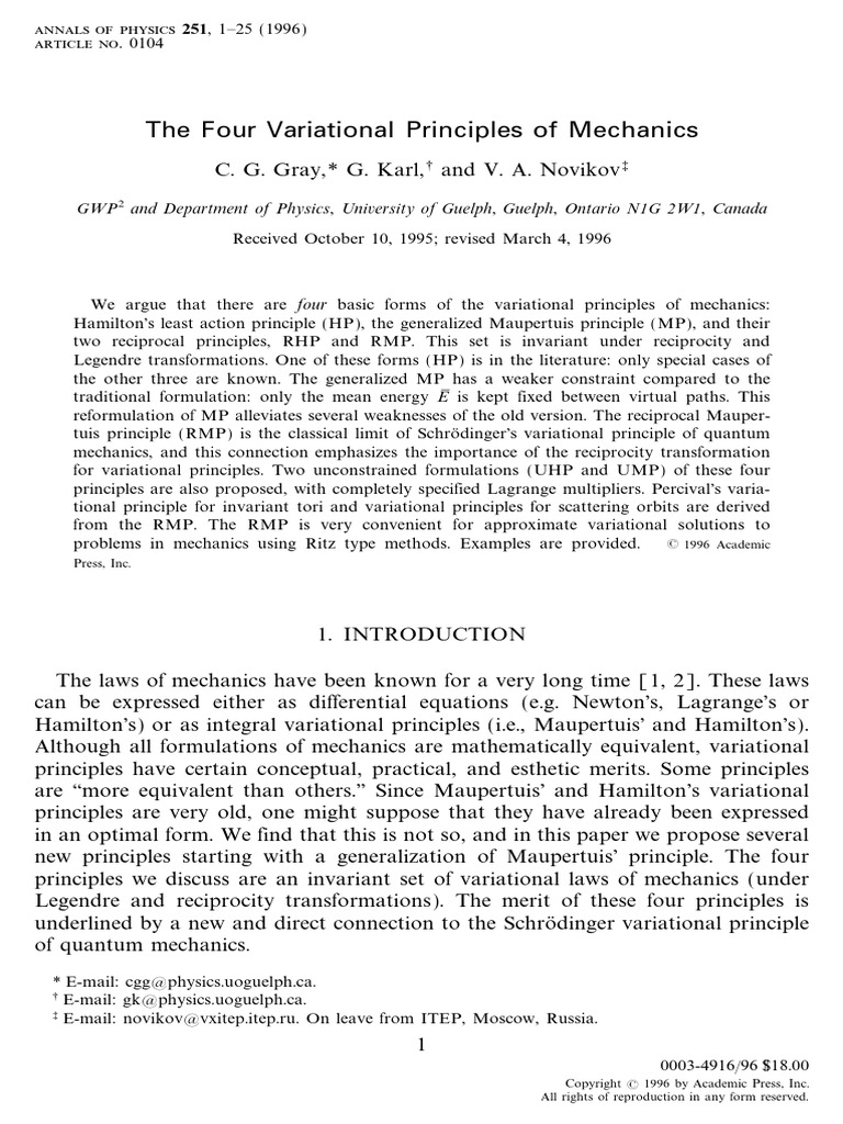 The Four Variational Principles of Mechanics | PDF | Calculus Of Variations | Schrödinger Equation