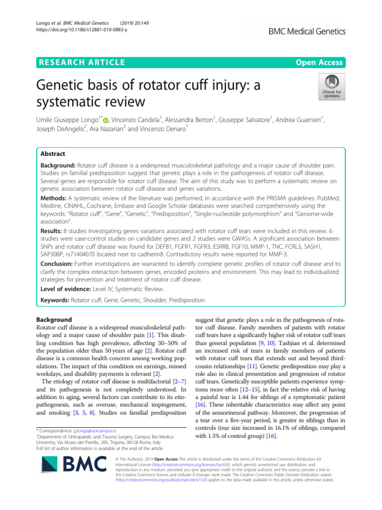 Genetic Basis of Rotator Cuff Injury - A Systematic Review | PDF ...