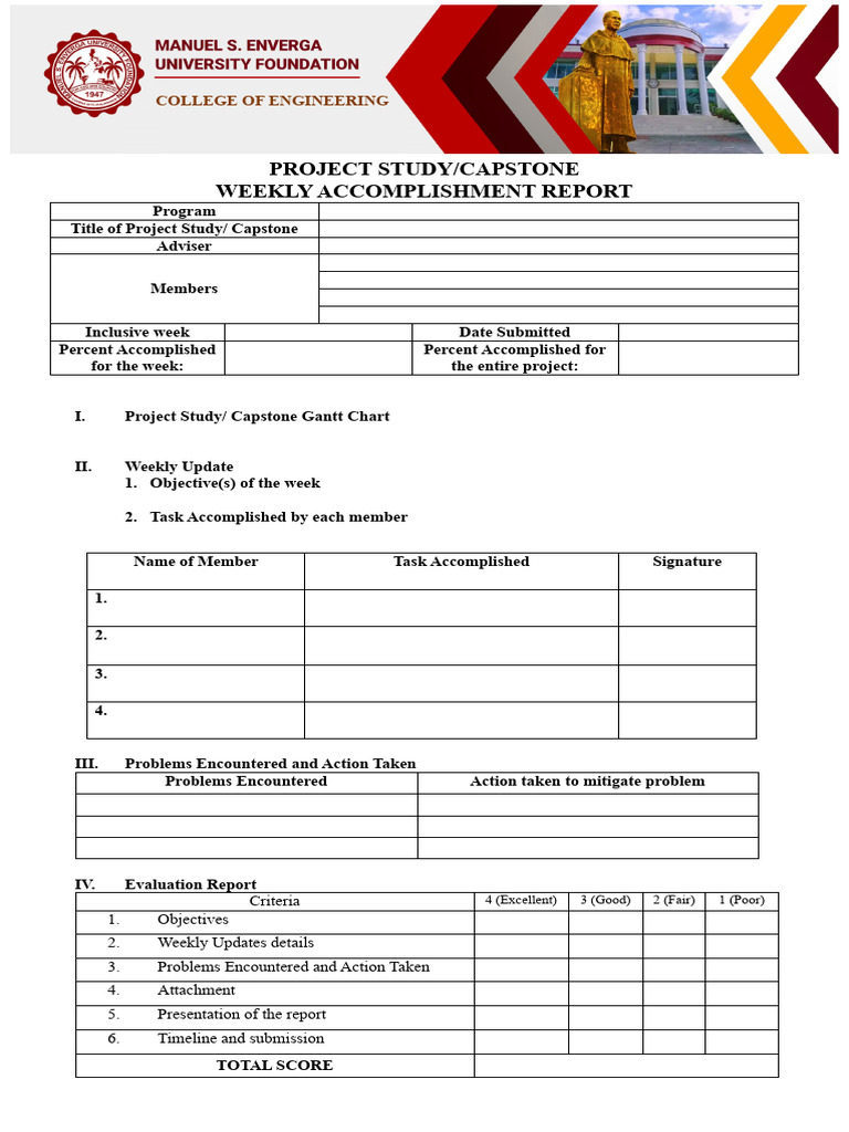 Project Study Capstone Project - Weekly Accomplishment Progress Report | PDF