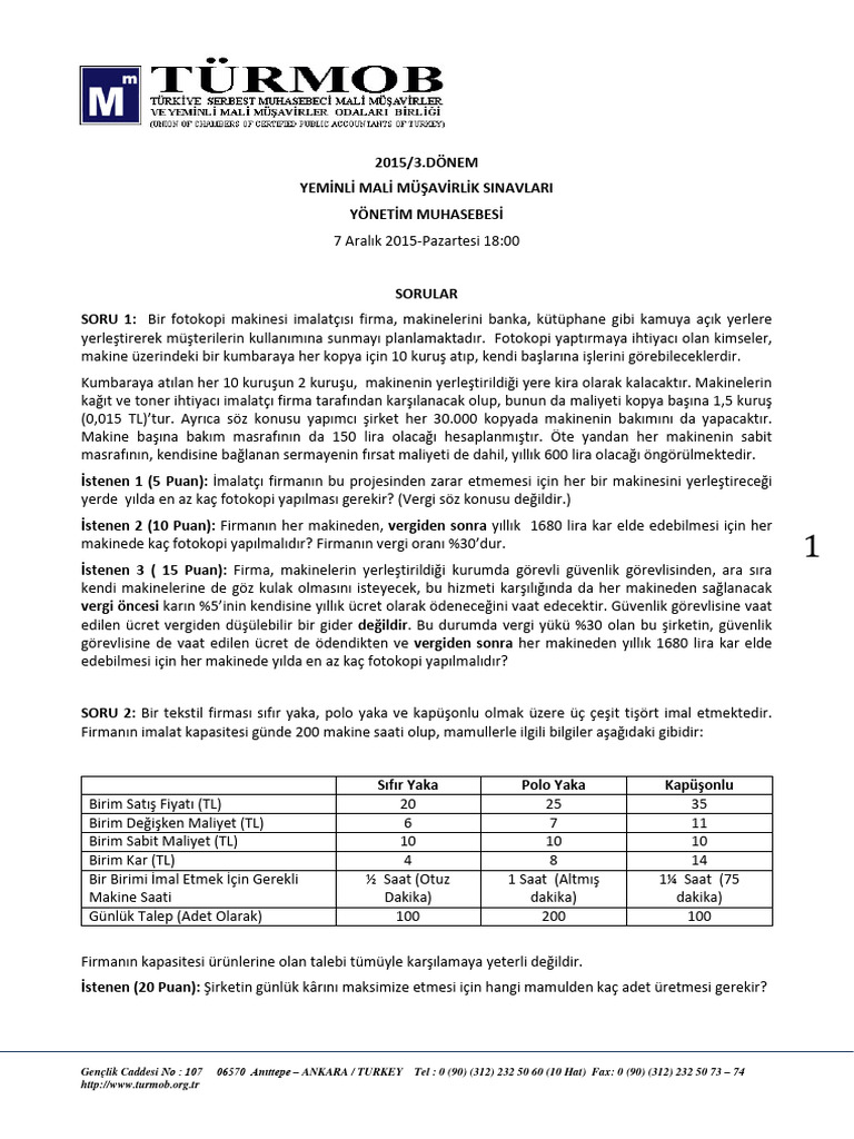 Ymm 2015 3 Yonetim-Muhasebesi | PDF