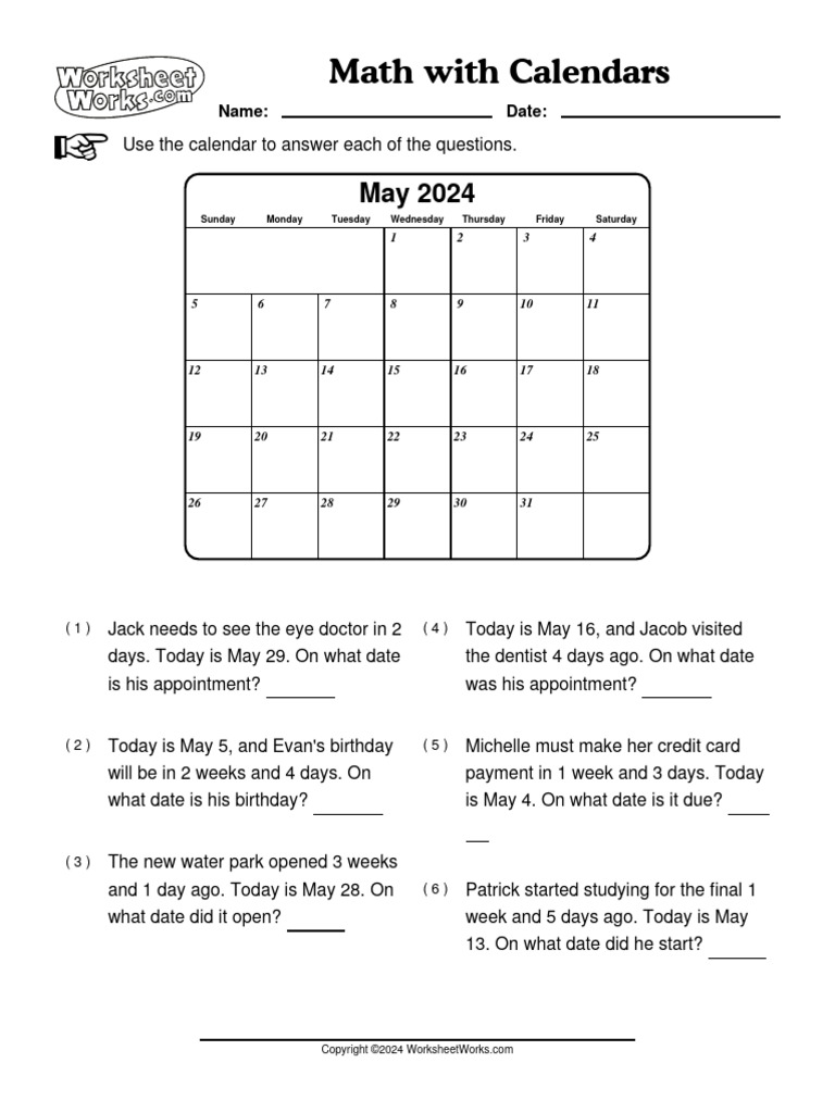 WorksheetWorks Math With Calendars 11 | PDF