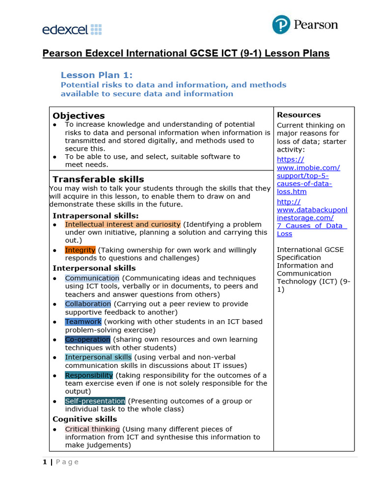 International GCSE-ICT-Lesson-Plans | PDF | Educational Technology ...