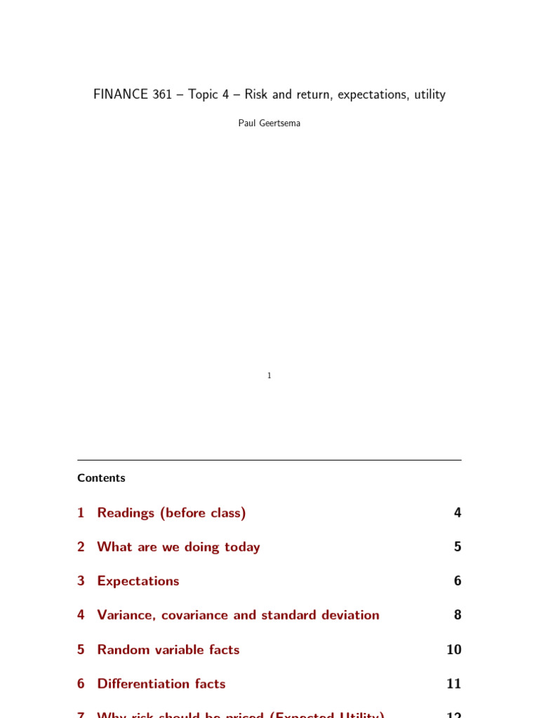 Topic 04 - Risk and Return, Expectations, Utility | PDF | Modern Portfolio Theory | Applied ...