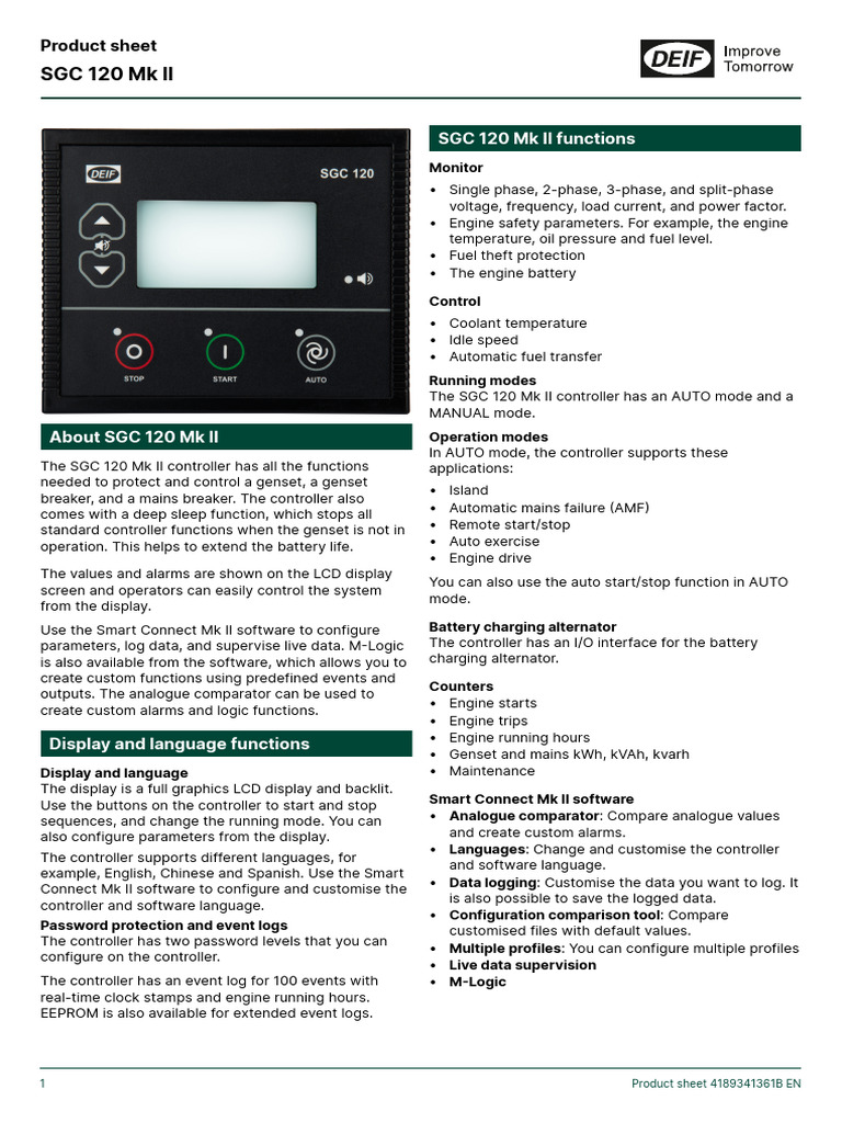 SGC 120 Mk II Genset Controller Guide | PDF | Mains Electricity | Alternating Current