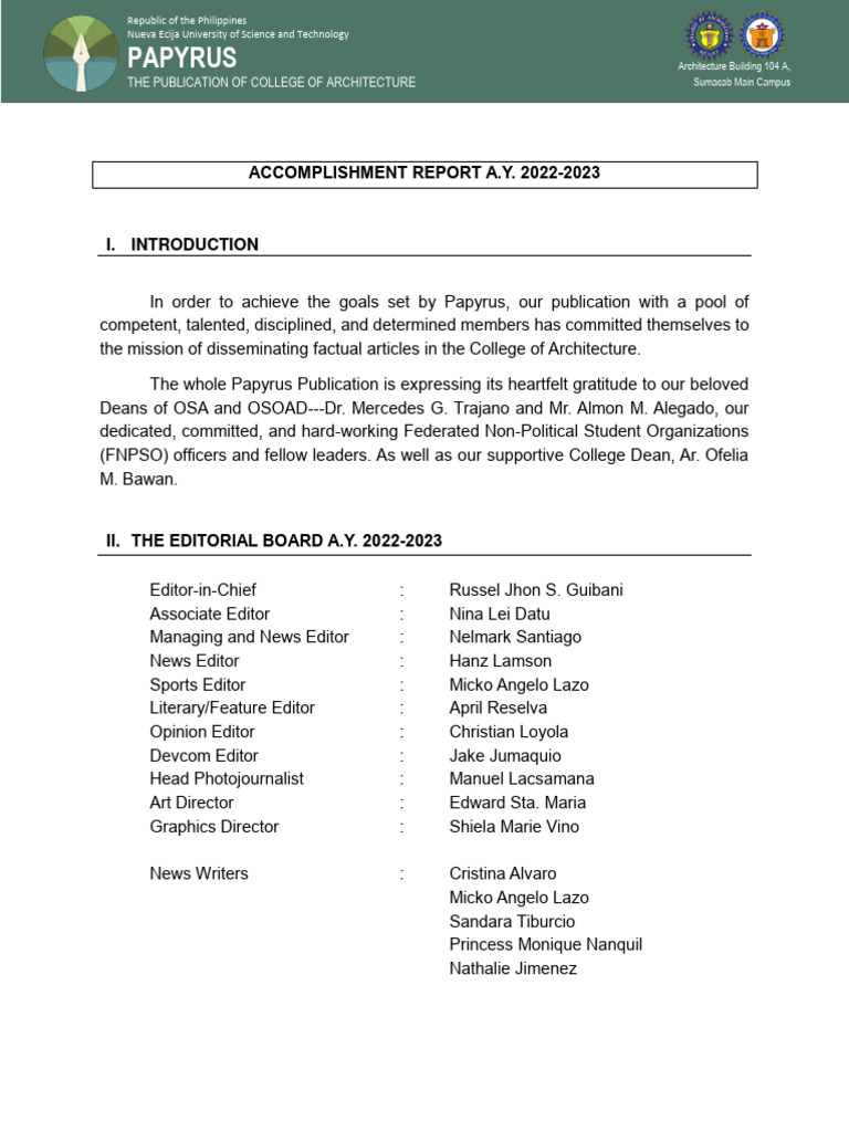 PAPYRUS-ACCOMPLISHMENT-REPORT-2022-2023 | PDF | Science