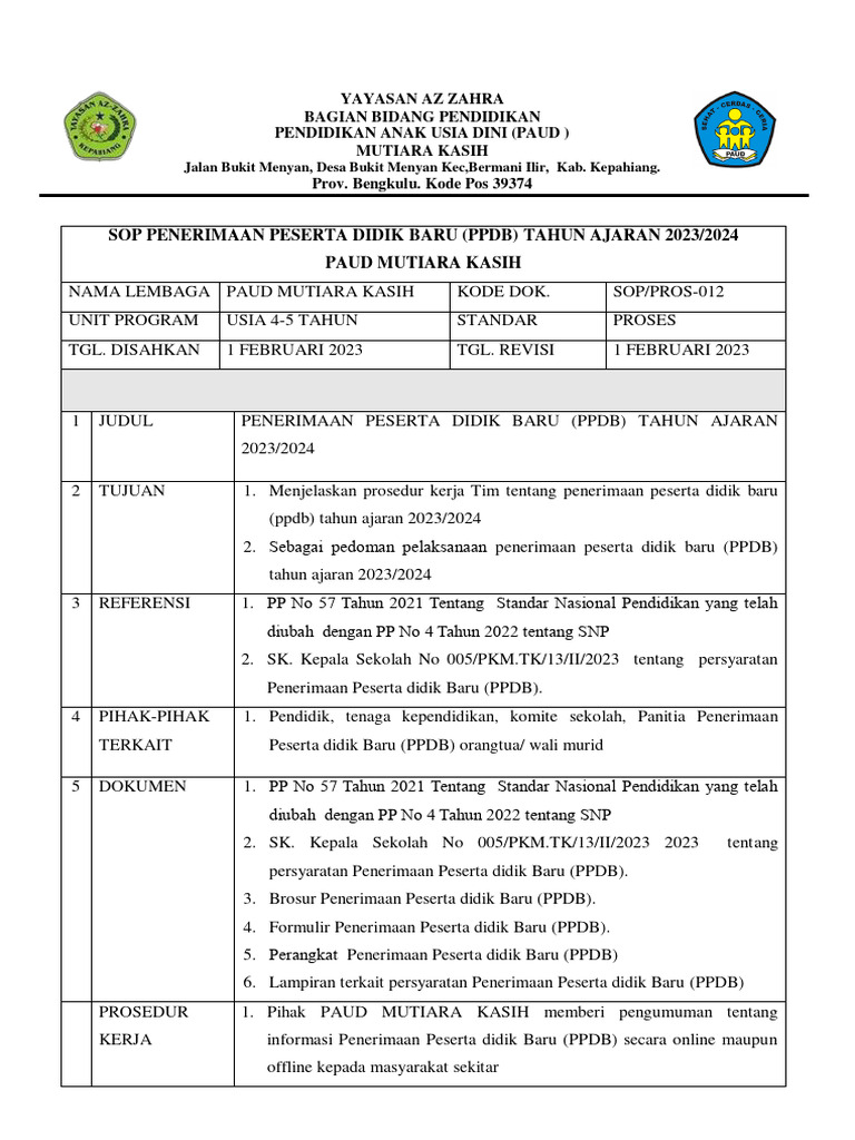 Sop PPDB | PDF | Karier & Perkembangan | Pengelolaan Keuangan & Uang
