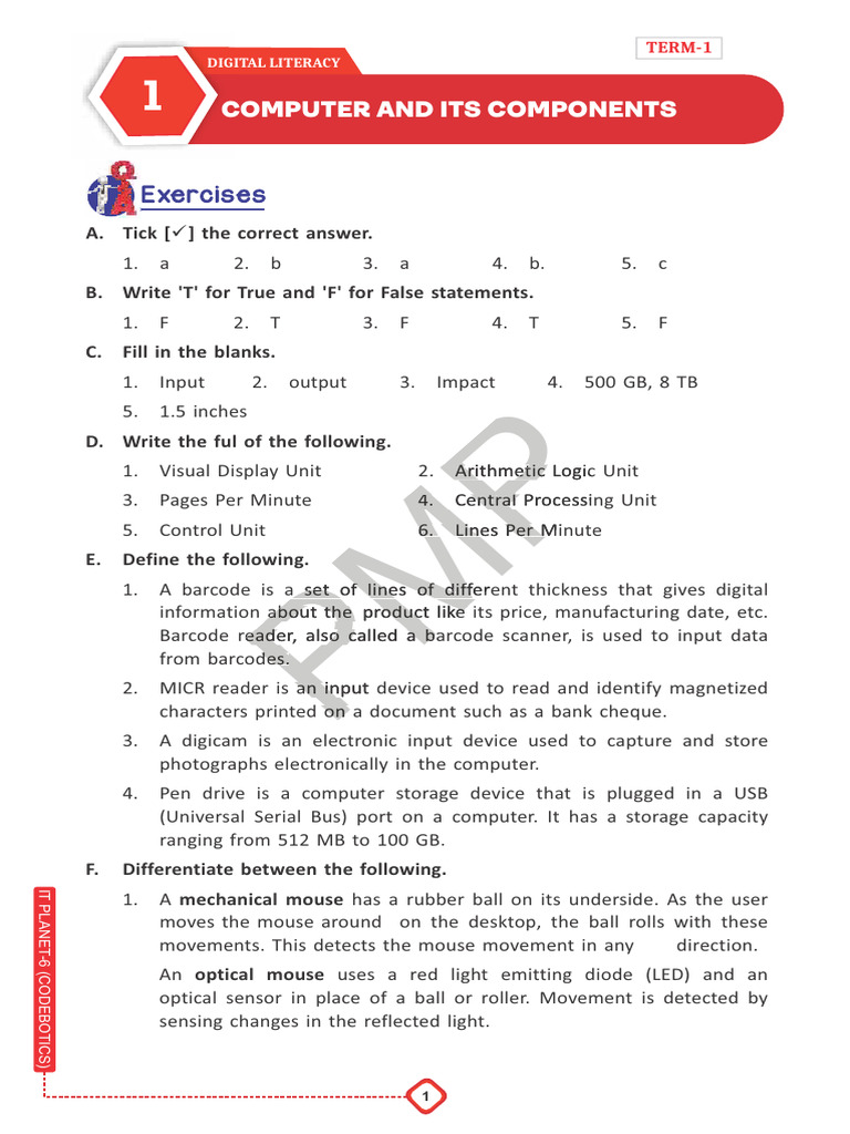 Computer Components-Answer Key | PDF