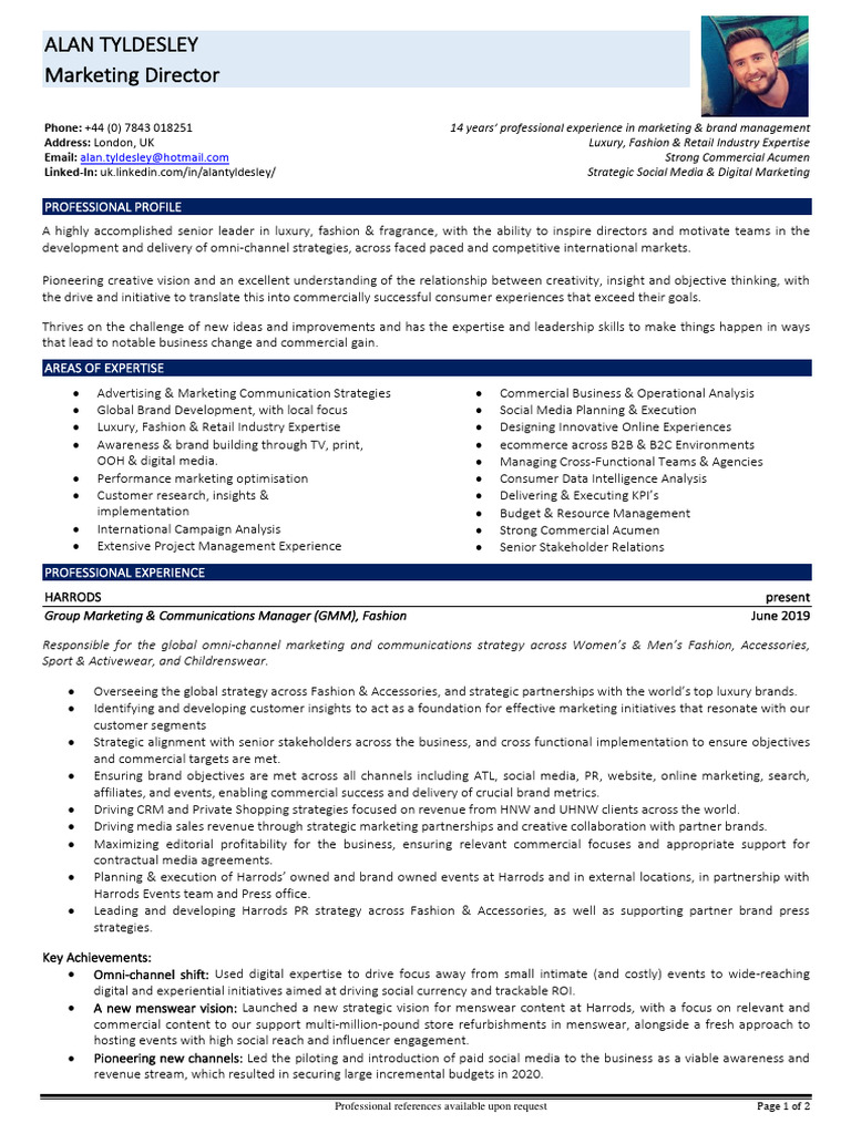 Alan Tyldesley CV - 2021 | PDF | Marketing | Brand