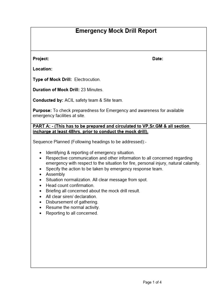 Mock Drill FORMAT | PDF | First Aid | Safety