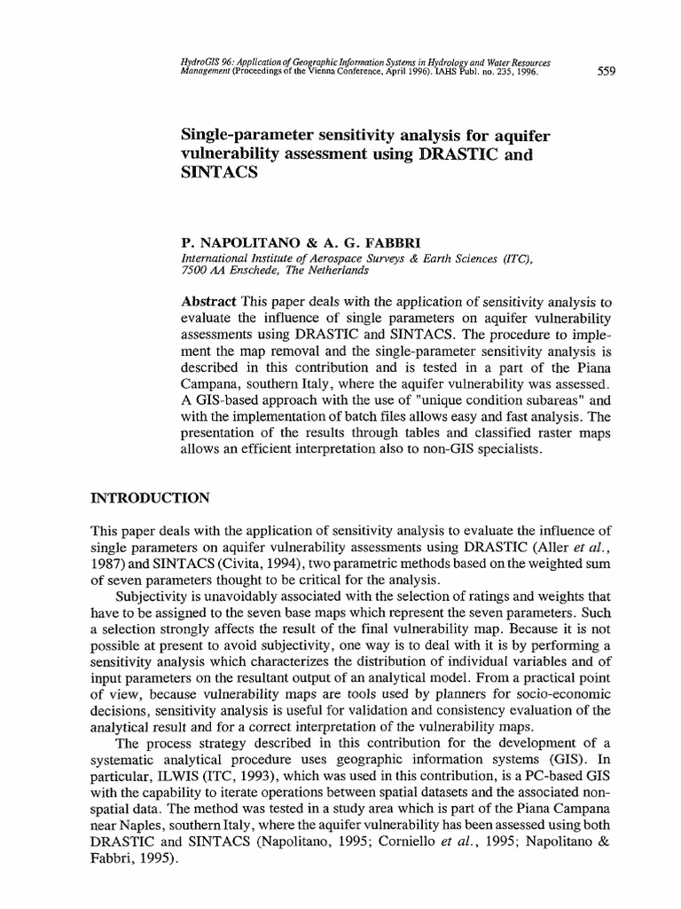 Single-Parameter Sensitivity Analysis For Aquifer Vulnerability Assessment Using DRASTIC and ...