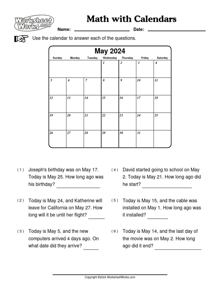 WorksheetWorks Math With Calendars 1 | PDF