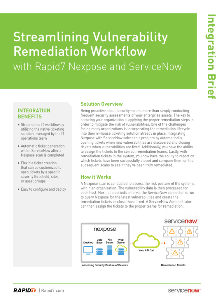 Rapid7 Nexpose ServiceNow Solutions Brief | PDF | Vulnerability (Computing) | Computer Security