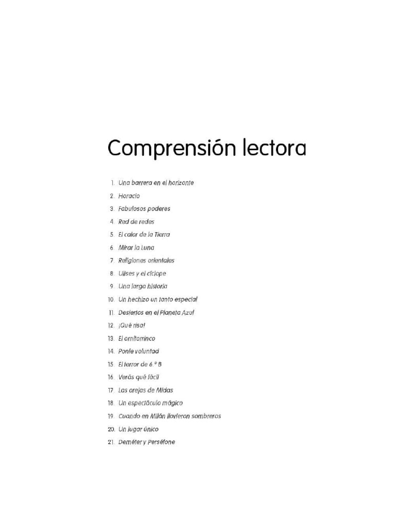 21 Fichas de Comprensión Lectora para 6º EP | PDF