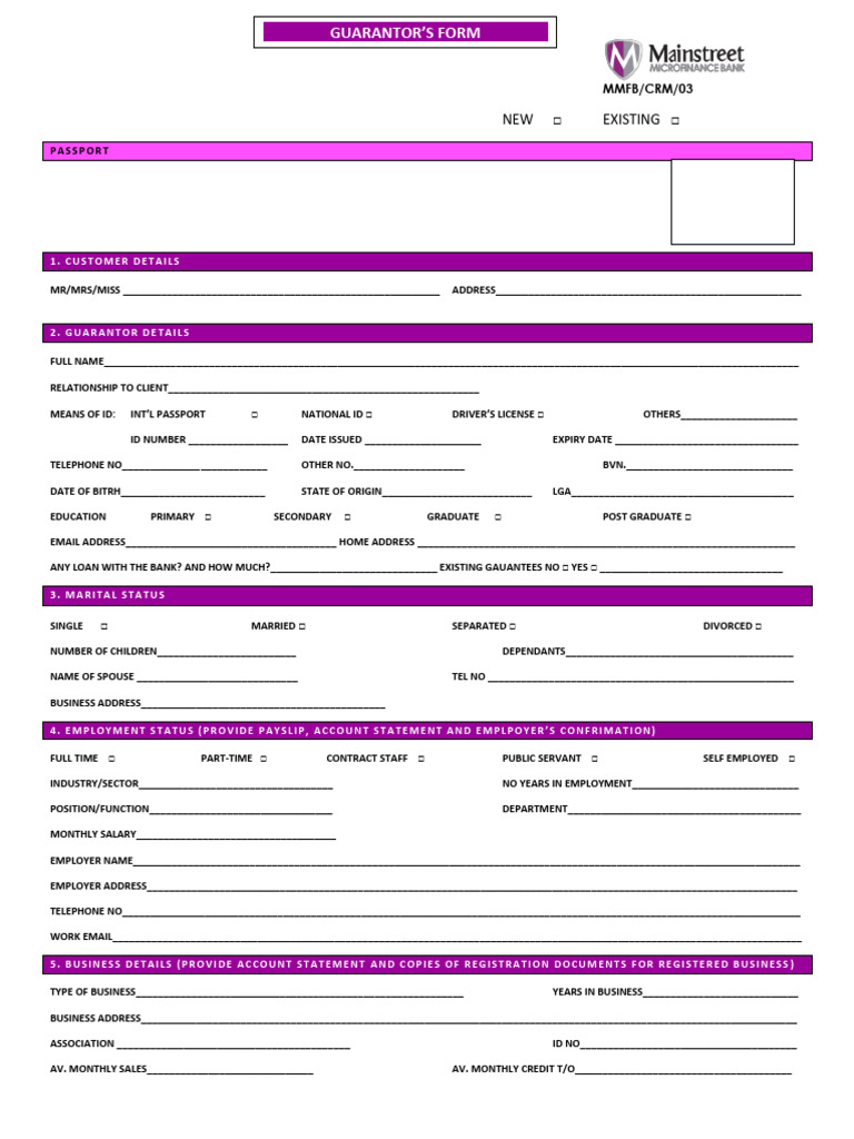 Guarantors Form 1 Reviewed | PDF | Guarantee | Banks