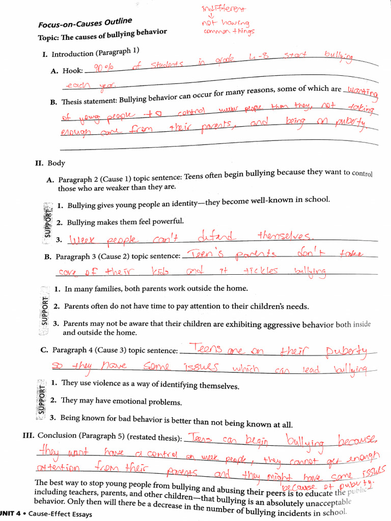 Cause and Effect Bullying outlines | PDF