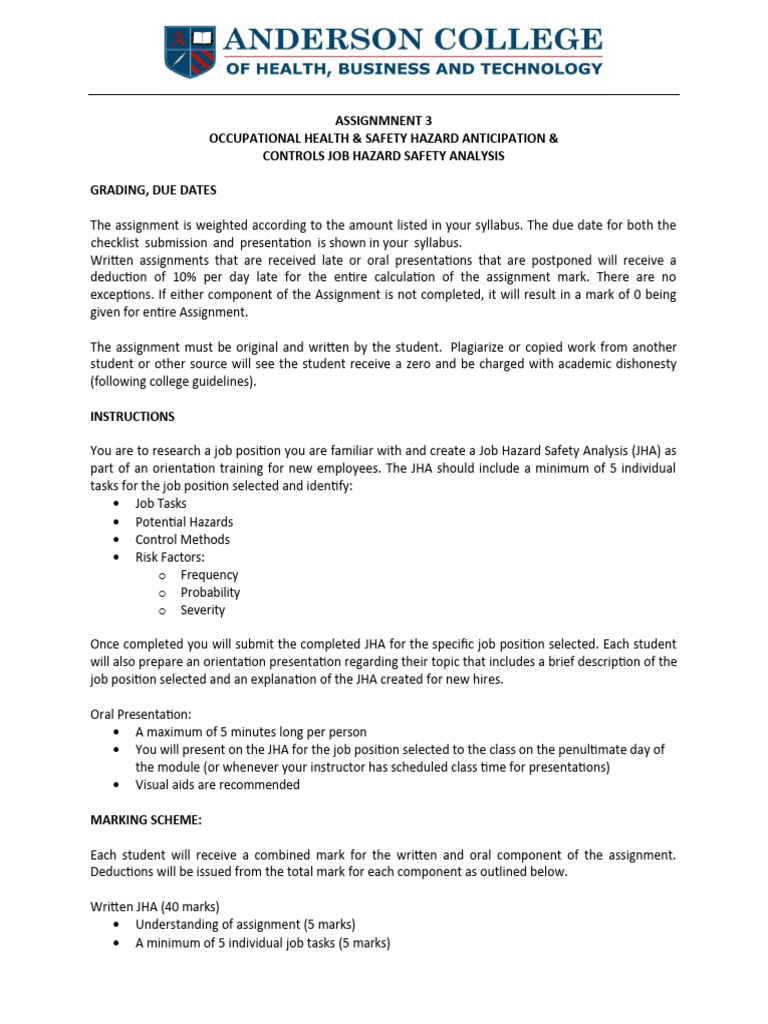 OHS HA&C Assignment 3 - Job Hazard Safety Analysis | Download Free PDF ...
