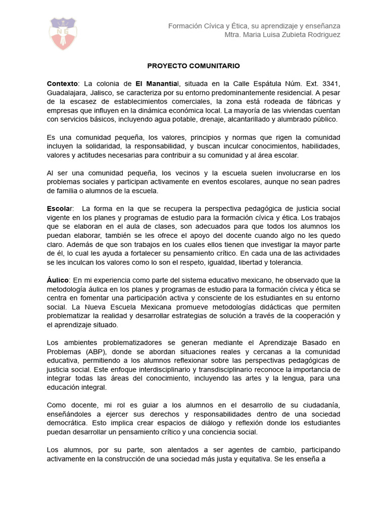 Proyecto Comunitario | PDF | Maestros | Enseñando